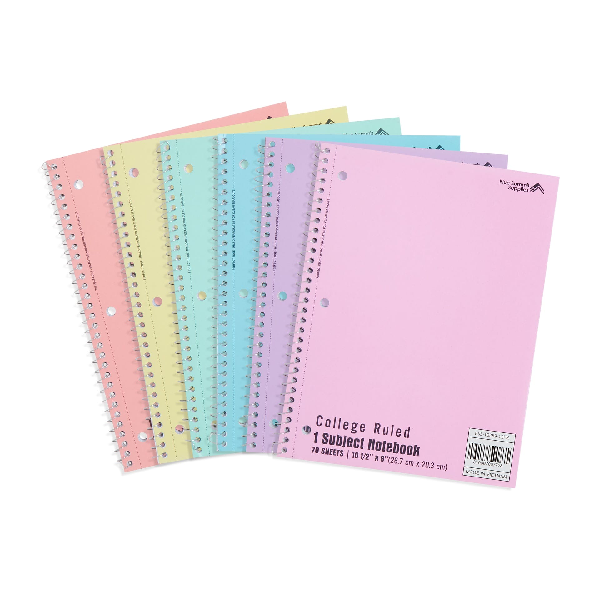 Wide Ruled Spiral Notebooks, 70ct, Pastel Colors, 6 Packs