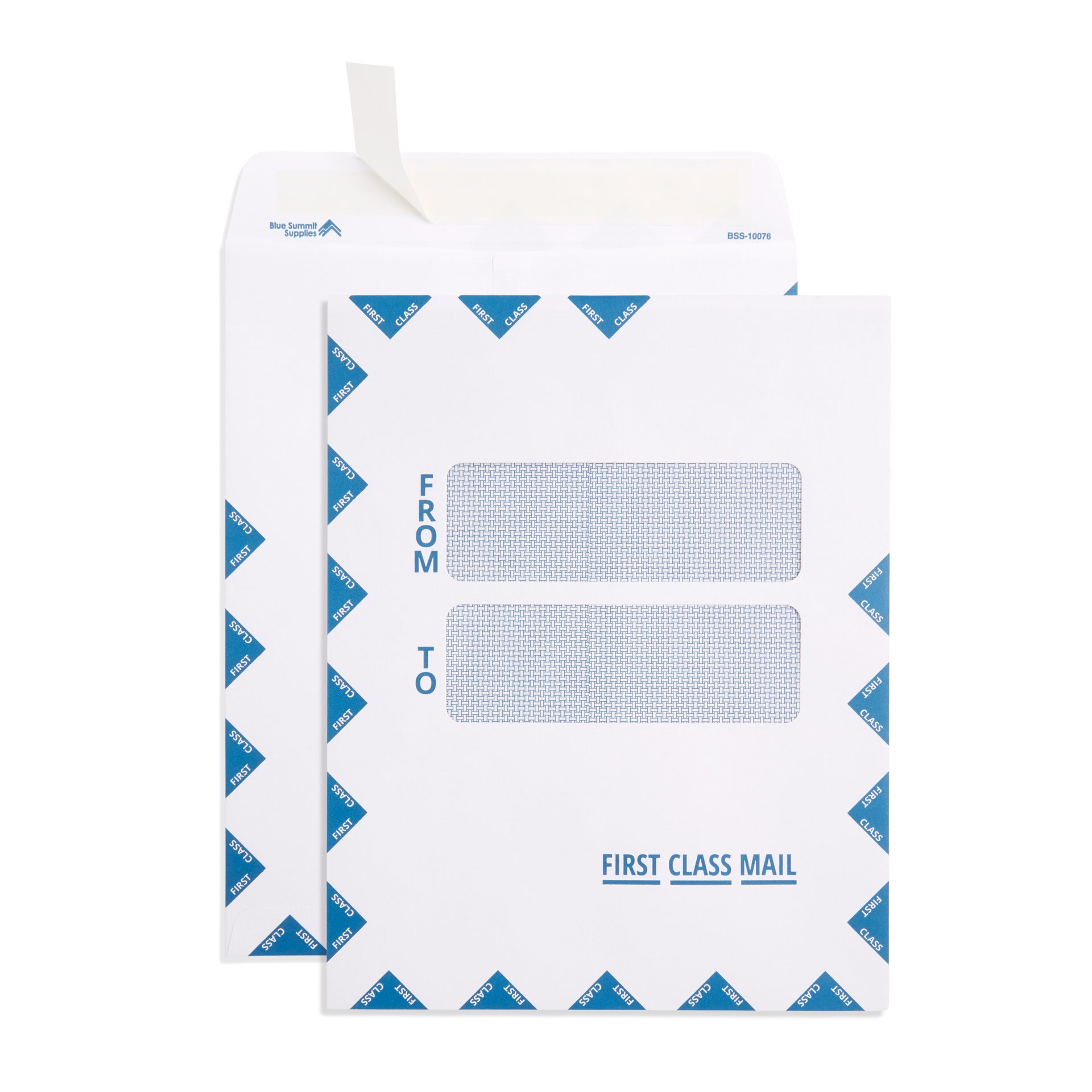 Blue Summit First Class Mail Double Window Envelope - 9.5” x 12” - 100