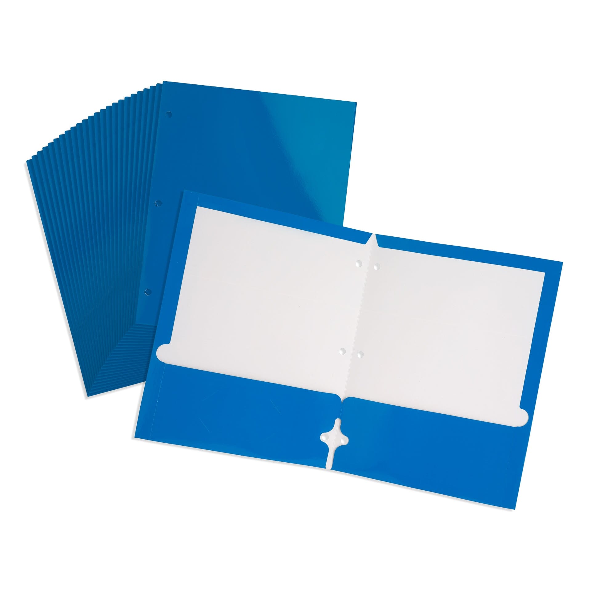 2 Pocket Laminated Paper Folder, 3-Hole, Blue, 25 Pack