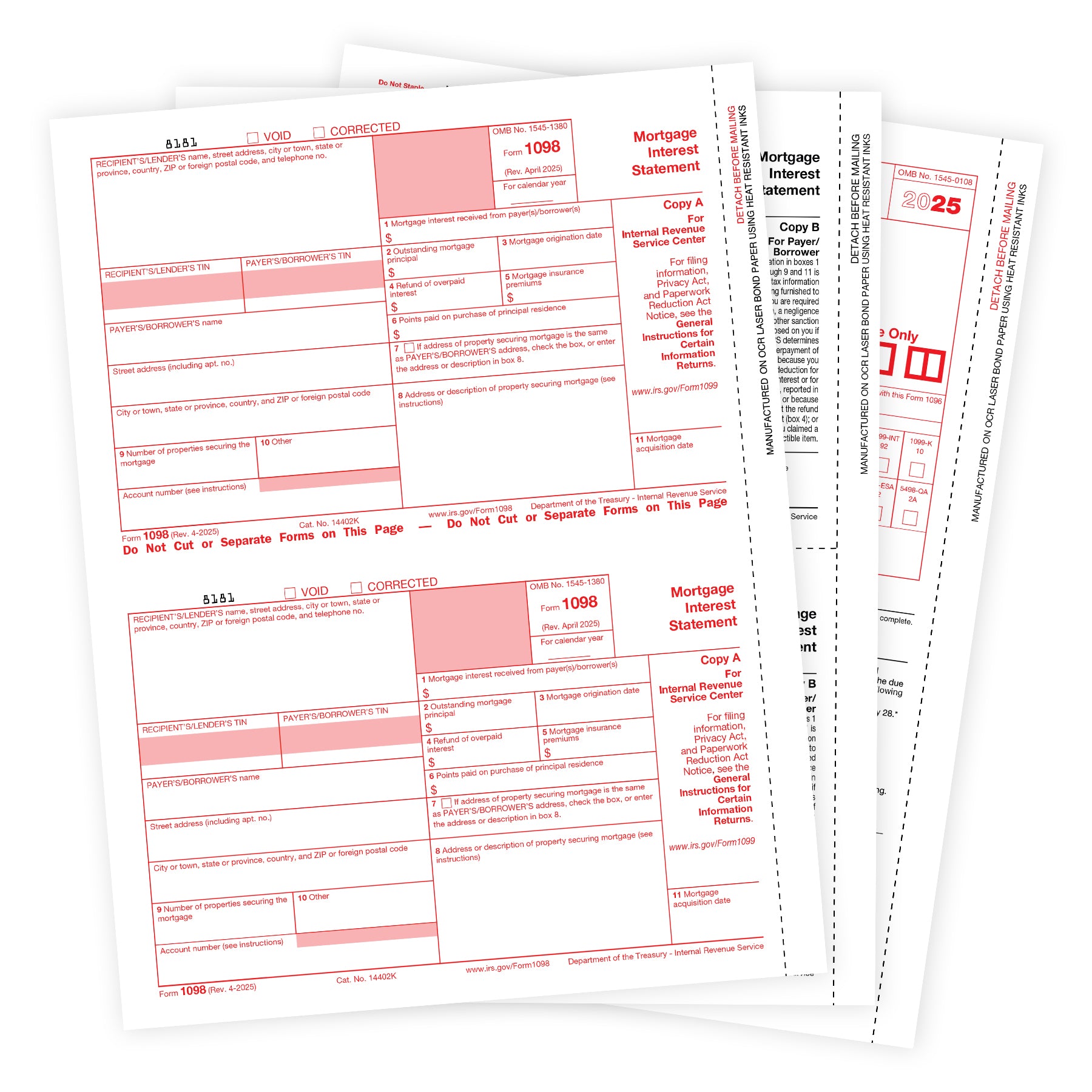 1098 Mortgage Interest Forms 2025, 2 Part Tax Forms Kit with 1096 Tran