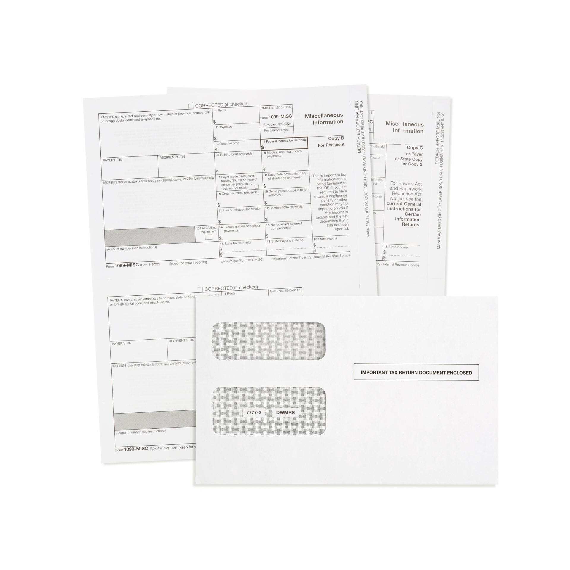 2023 1099 MISC 3 Part Tax Forms Kit, 25 Pack, NO COPY A, 25 Vendor Kit