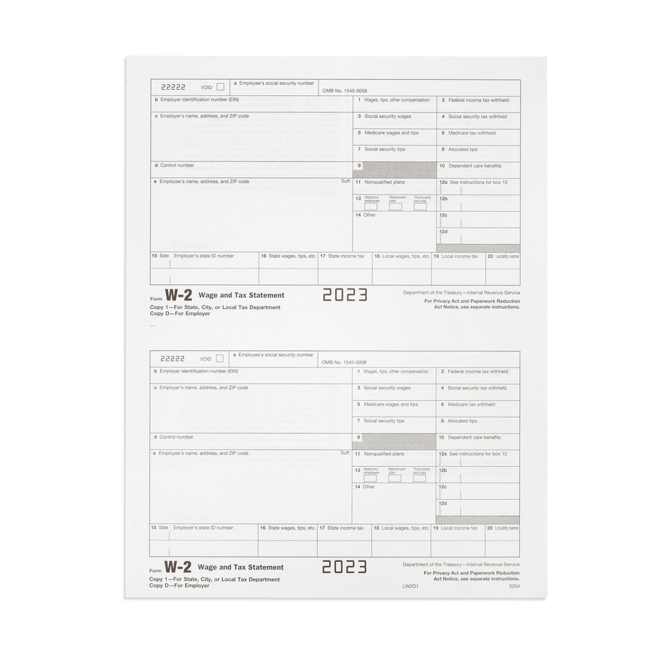 2023 Blue Summit Supplies Tax Forms, W2 6 Part Tax Forms Bundle with S