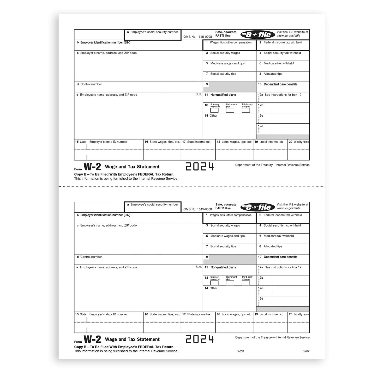 2024 Blue Summit Supplies Tax Forms, W2 4 Part Tax Forms Bundle with S