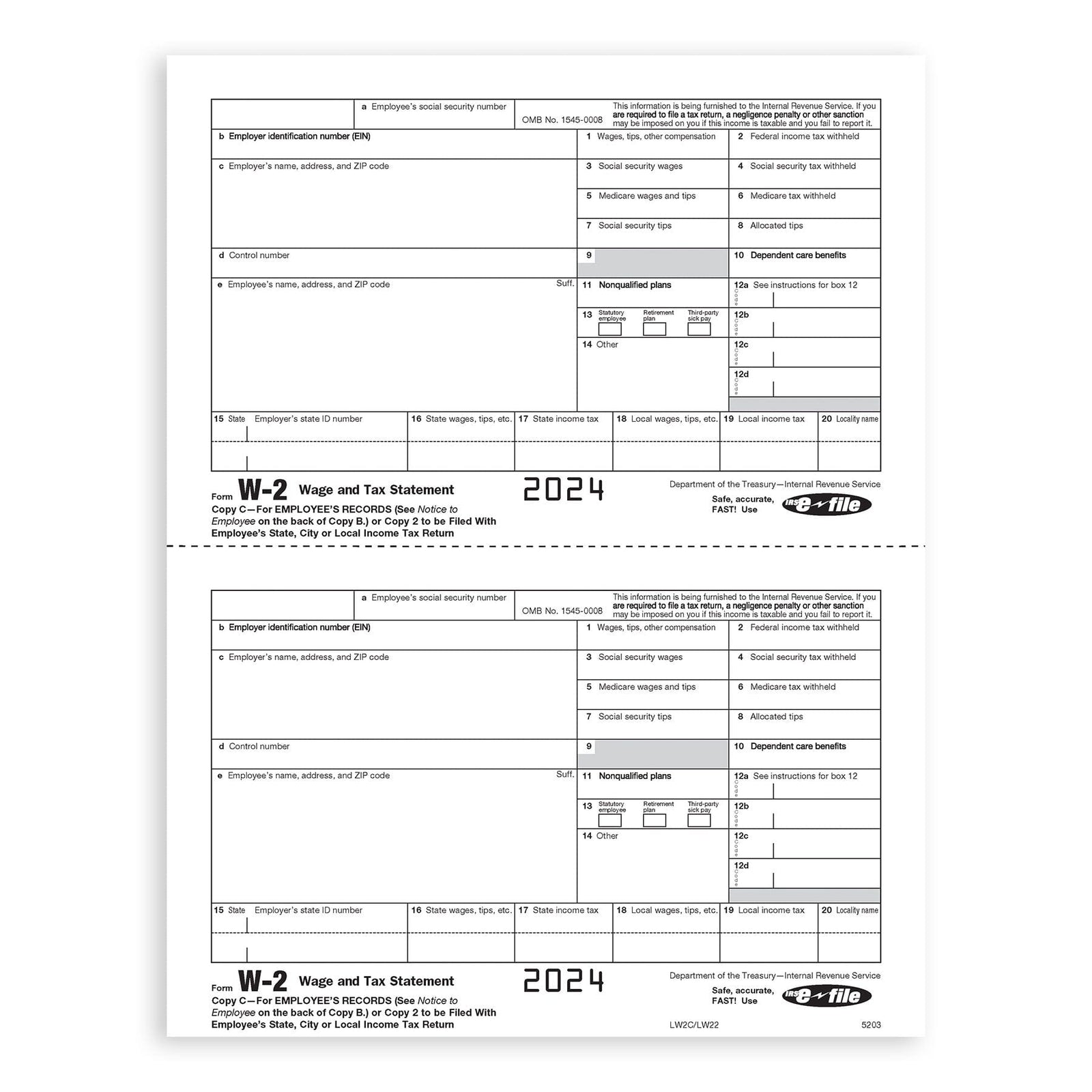 2024 Blue Summit Supplies Tax Forms, W2 4 Part Tax Forms Bundle with S