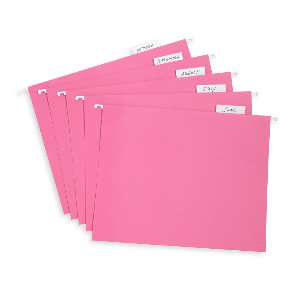 Blue Summit Supplies Hanging File Folders, Letter, 1/5 Tab, Pink, 25 P
