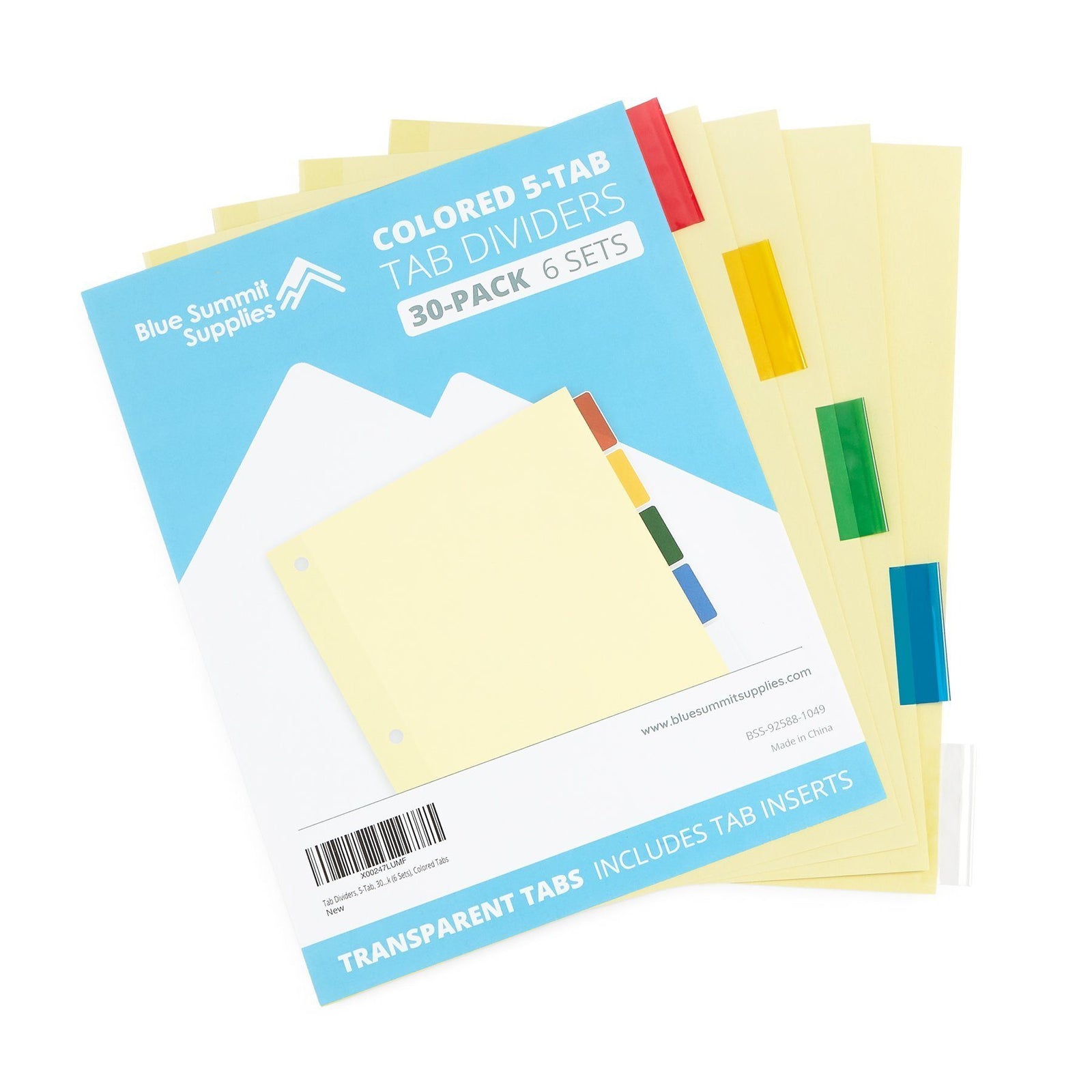 Blue Summit Supplies Tabbed Binder Dividers, 5-Tab, Manila, 30 Divider