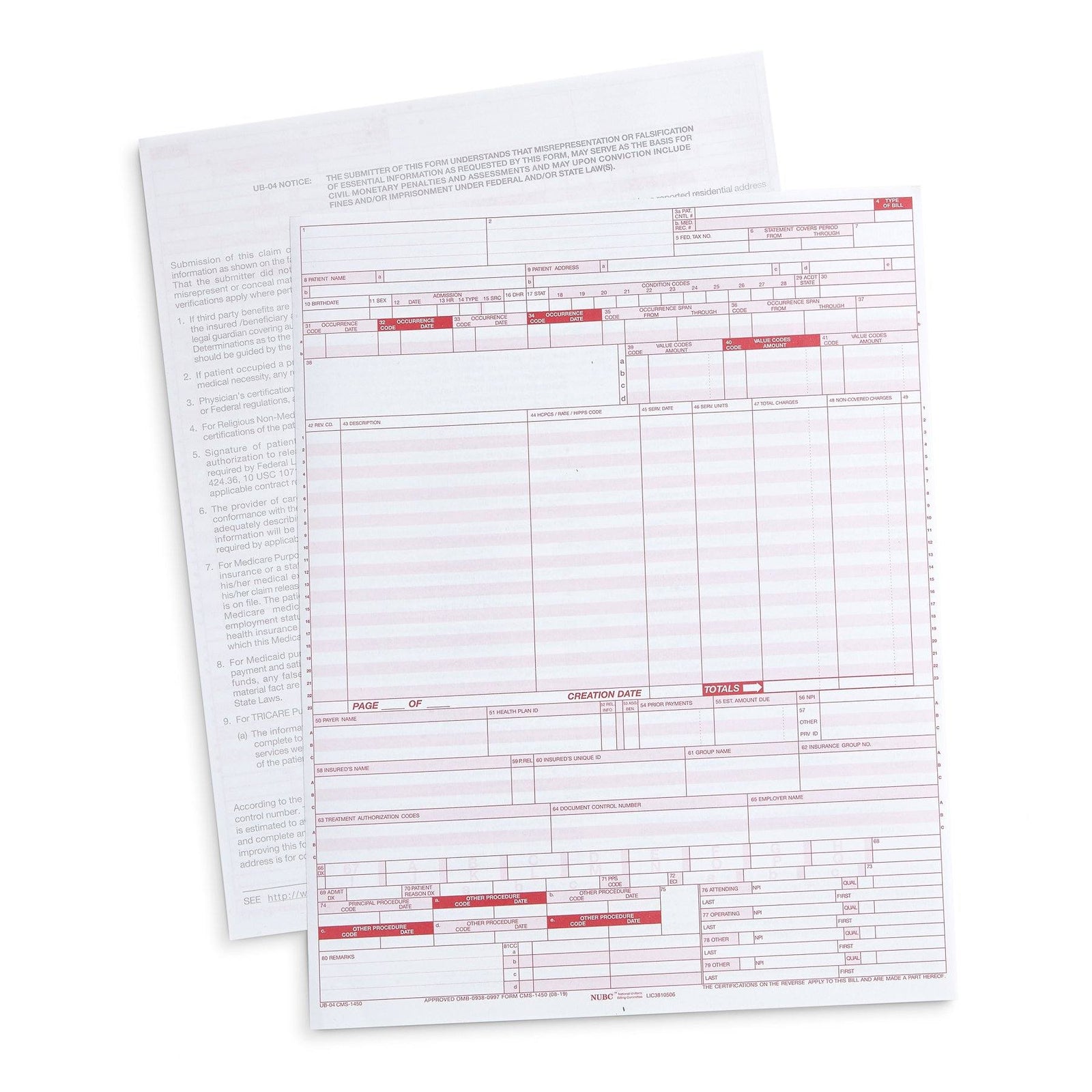 Blue Summit Supplies Medical Claims Forms, UB-04 (CMS-1450), 500 Pack