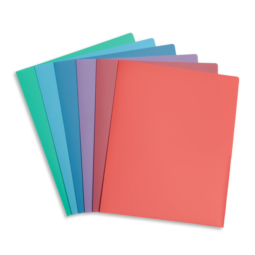 Blue Summit Supplies Plastic Pocket Folders, No Prongs, Assorted Gem T