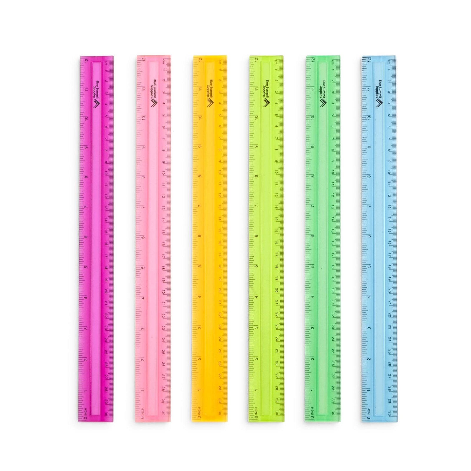 Blue Summit Supplies 12" Plastic Shatterproof Rulers, Assorted Colors,