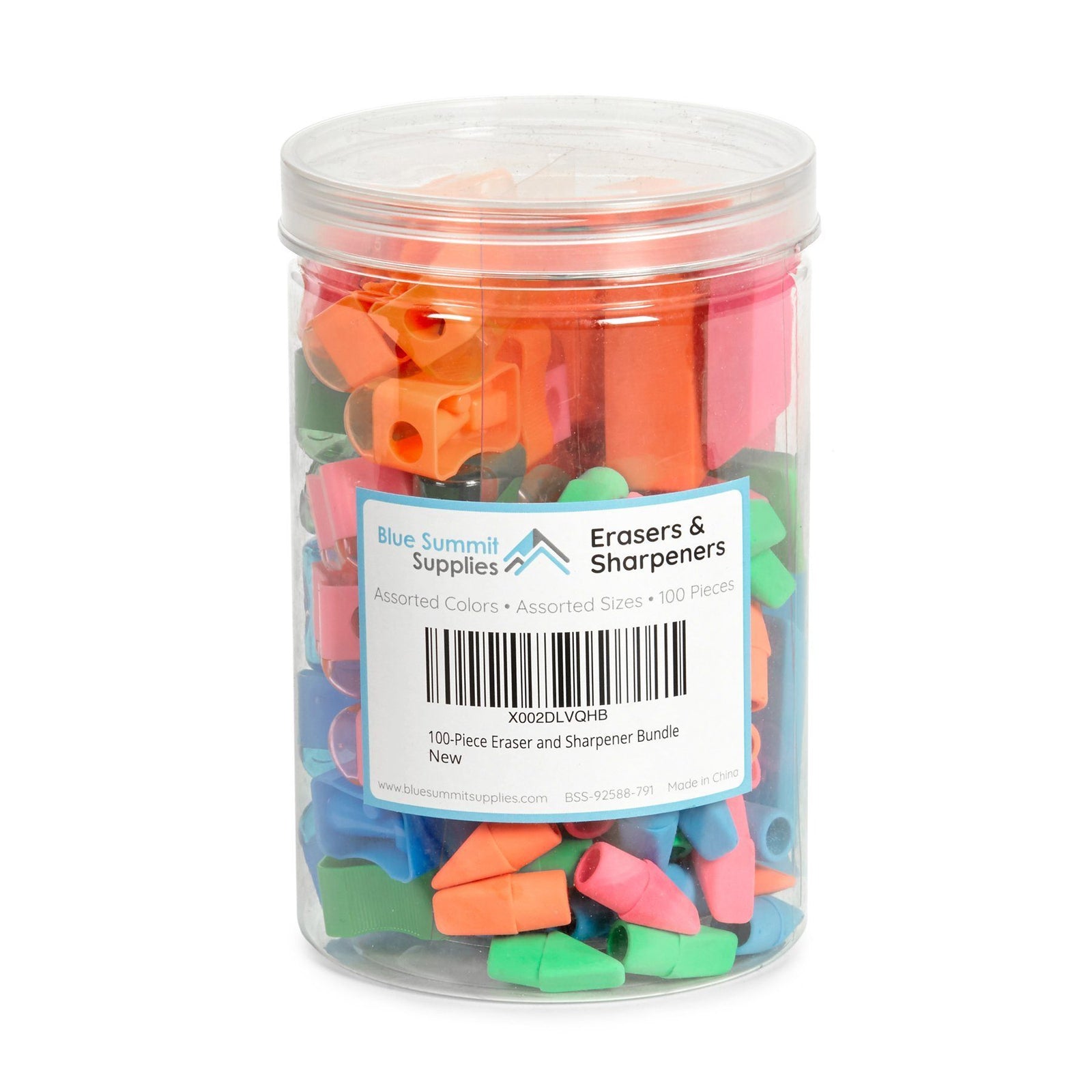 Blue Summit Supplies Colorful Pencil Sharpener & Eraser Bundle, 100 Pi